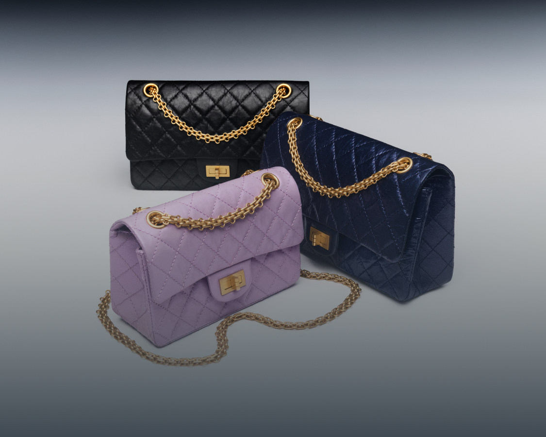 Mini 2.55 handbag, Aged calfskin & gold-tone metal, black — Fashion ...